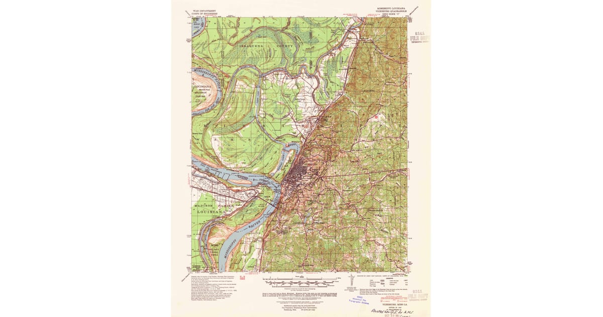 1941 Map of Vicksburg, MS — High-Res, 1954 Print | Pastmaps