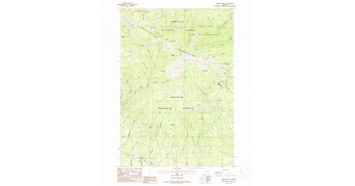 1988 Map of Vinegar Hill, Grant County, OR — High-Res | Pastmaps