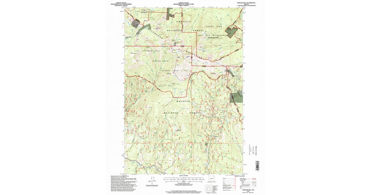 1995 Map of Vinegar Hill, Grant County, OR — High-Res | Pastmaps
