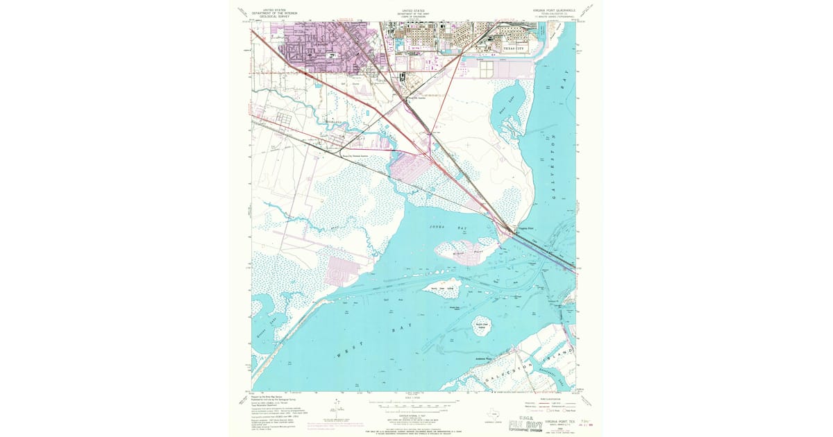 1954 Map of Virginia Point, Galveston County, TX — High-Res, 1970 Print ...