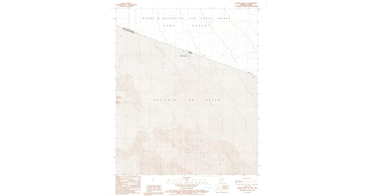 1990 Map of Vopoki Ridge SE, Yuma County, AZ — High-Res | Pastmaps