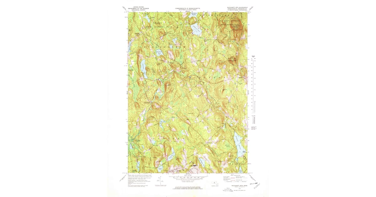 1972 Map of Wachusett Mtn, Worcester County, MA — High-Res, 1978 Print ...