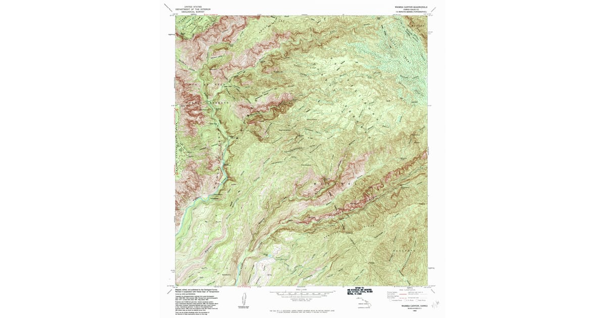 1983 Map of Waimea Canyon, Kauai County, HI — High-Res | Pastmaps