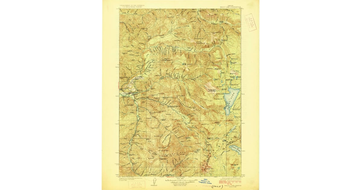 1925 Map of Waldo Lake, Lane County, OR — High-Res | Pastmaps