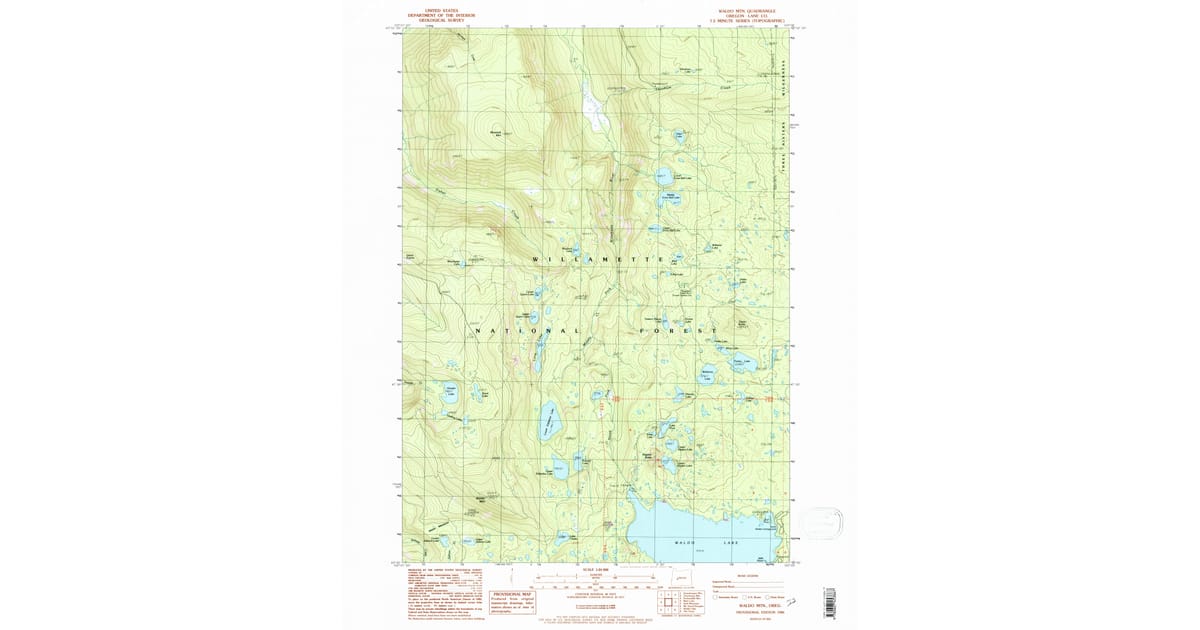 1986 Map of Waldo Mountain, Lane County, OR — High-Res | Pastmaps