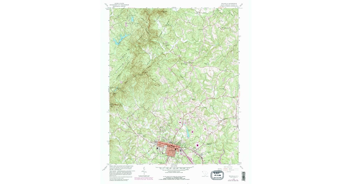 1959 Map of Walhalla, SC — High-Res, 1990 Print | Pastmaps