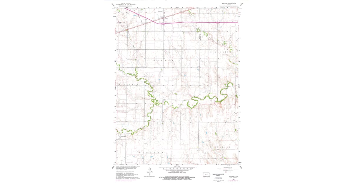 1961 Map of Walker, Ellis County, KS — High-Res, 1977 Print | Pastmaps