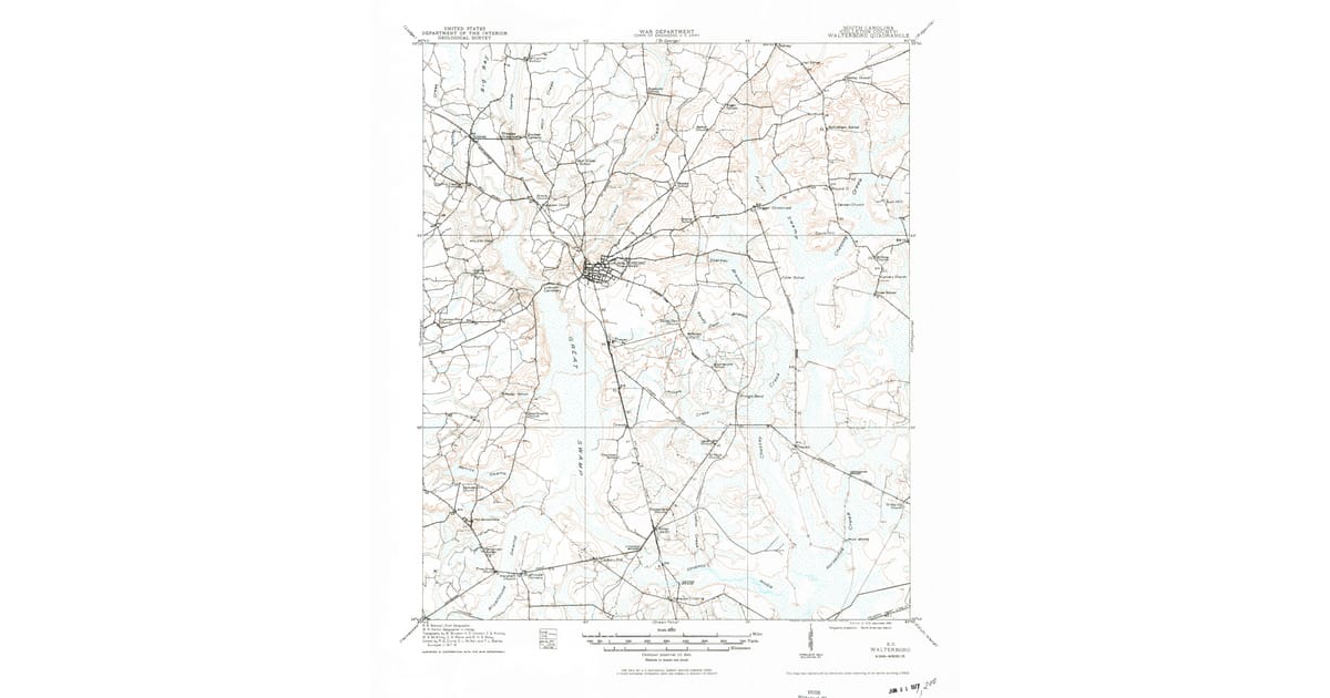 1918 Map of Walterboro, SC — High-Res, 1942 Print #2 | Pastmaps