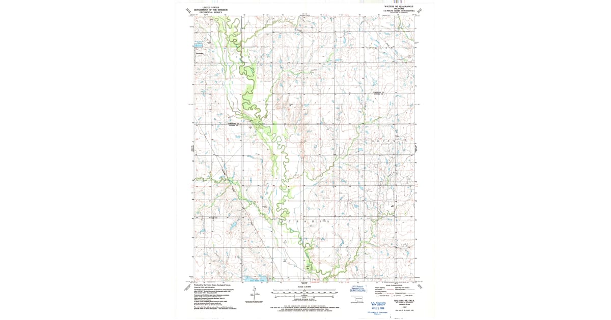1987 Map of Walters NE, Cotton County, OK — High-Res | Pastmaps