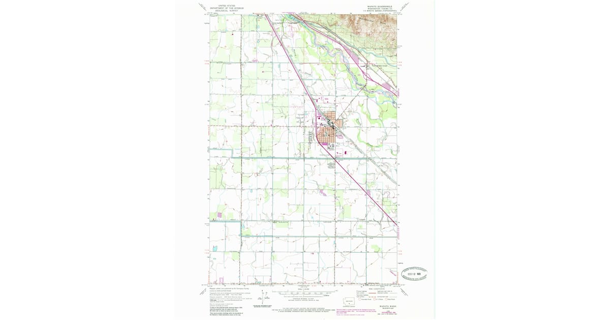 1958 Map of Wapato, WA — High-Res, 1985 Print | Pastmaps