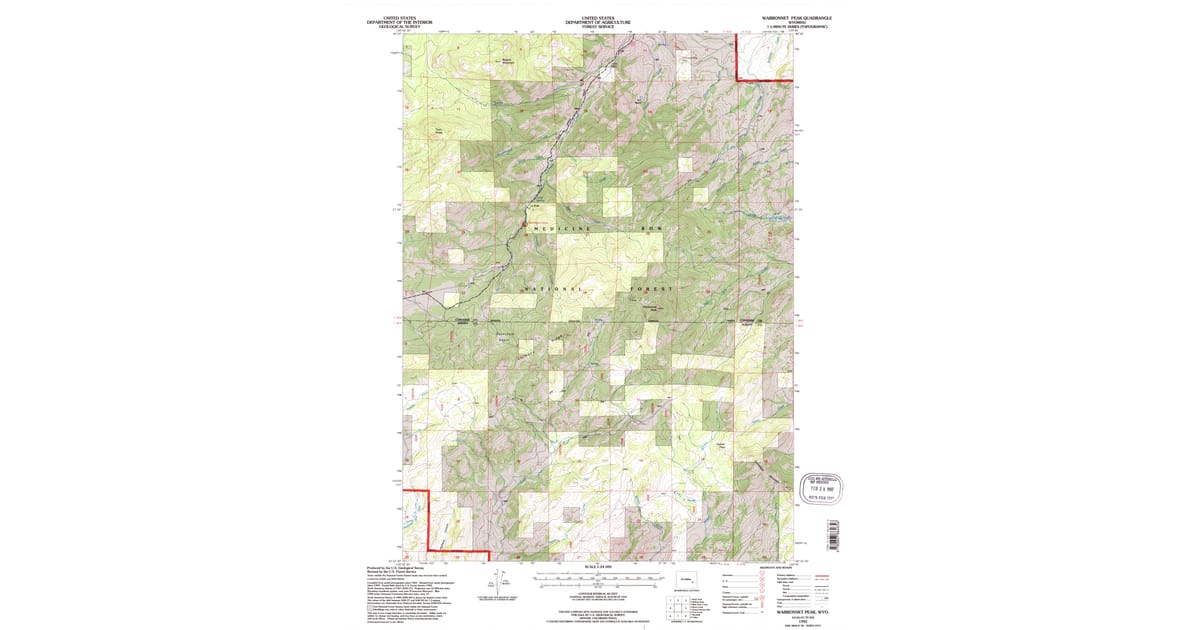 1992 Map of Warbonnet Peak, Converse County, WY — High-Res | Pastmaps