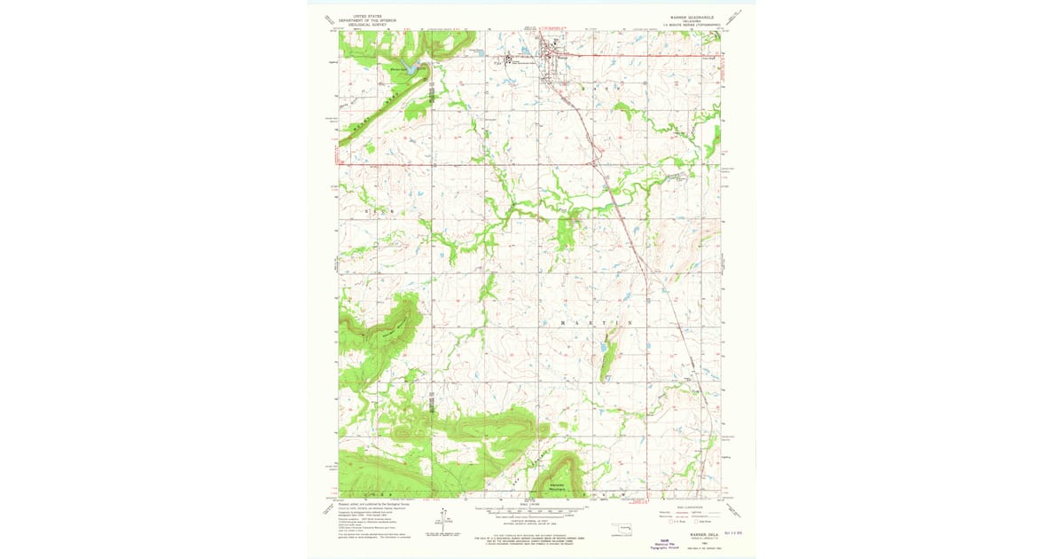1963 Map of Warner, OK — High-Res, 1976 Print | Pastmaps