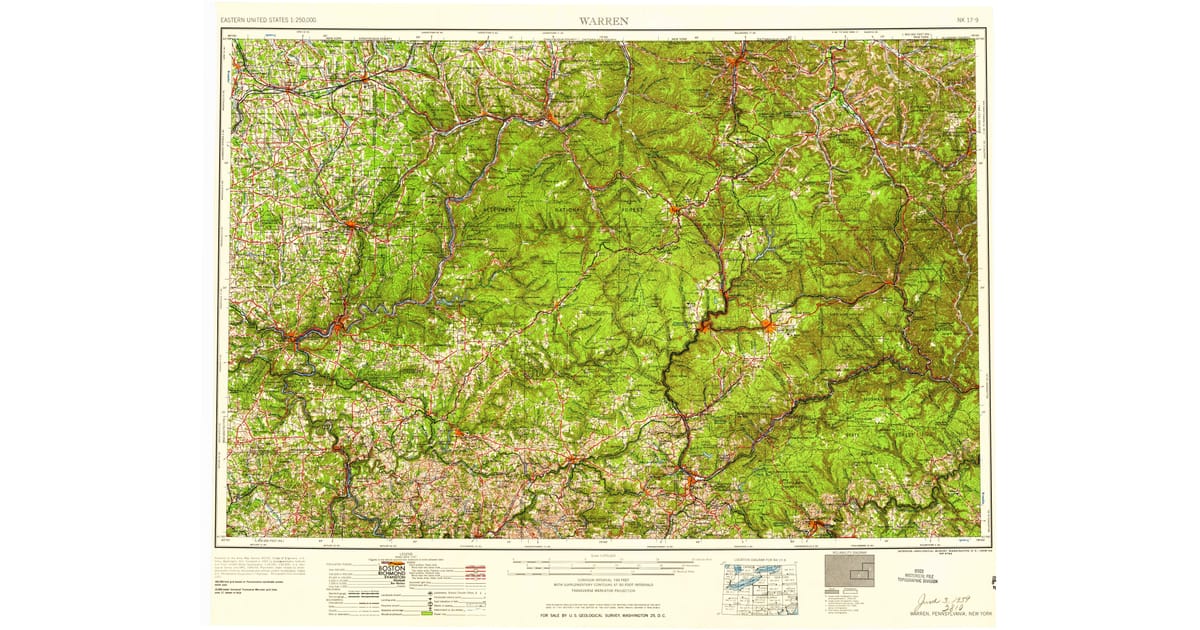 1959 Map of Warren, PA — High-Res, 1959 Print #2 | Pastmaps
