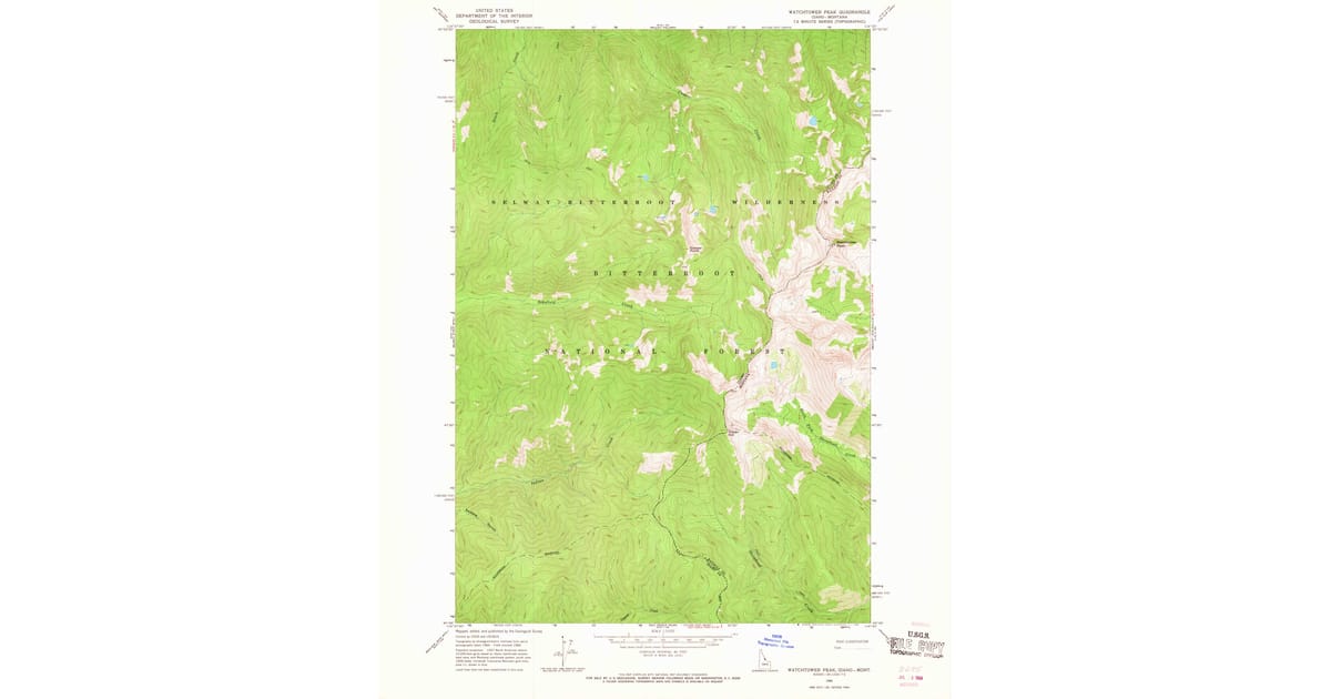 1966 Map of Watchtower Peak, Idaho County, ID — High-Res | Pastmaps