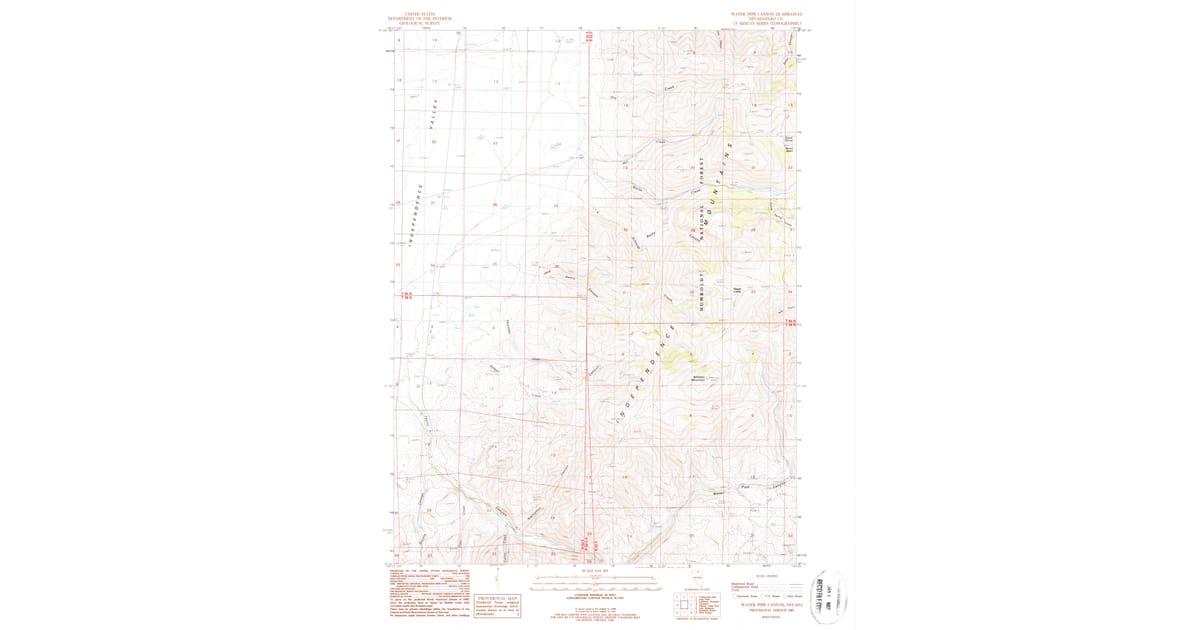 1987 Map of Water Pipe Canyon, Elko County, NV — High-Res | Pastmaps