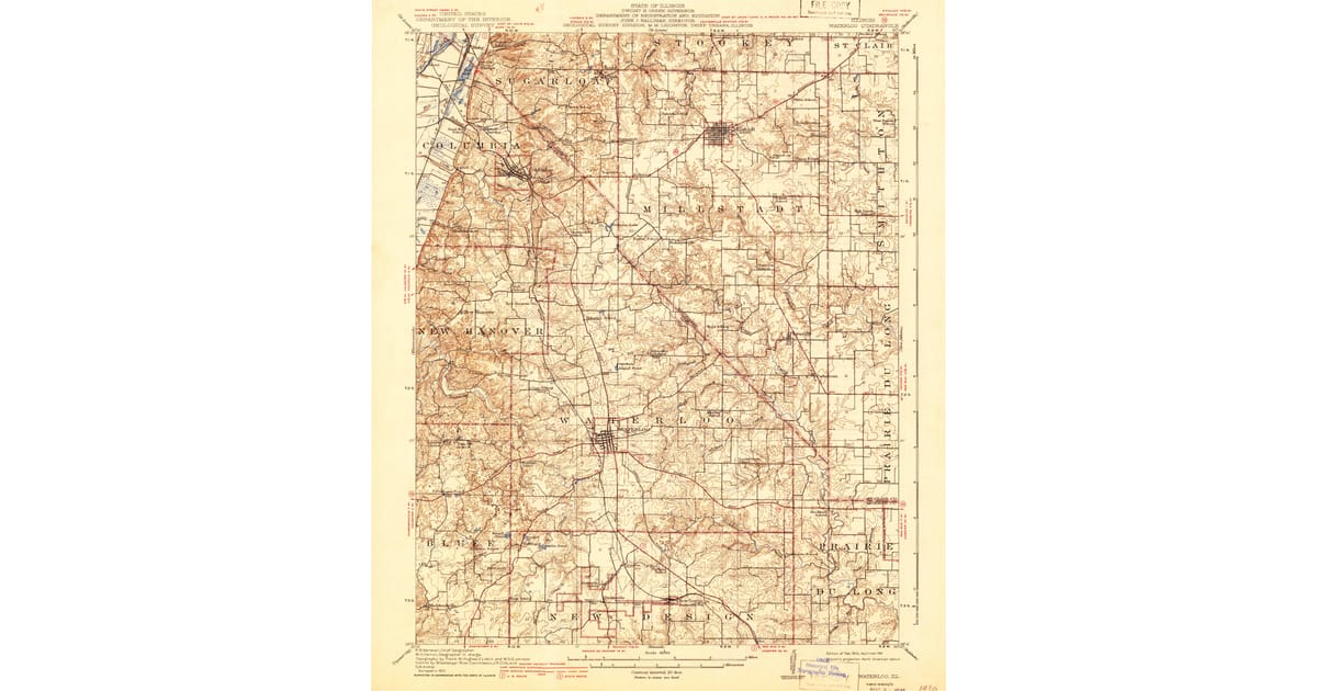 1913 Map of Waterloo, IL — High-Res, 1941 Print | Pastmaps