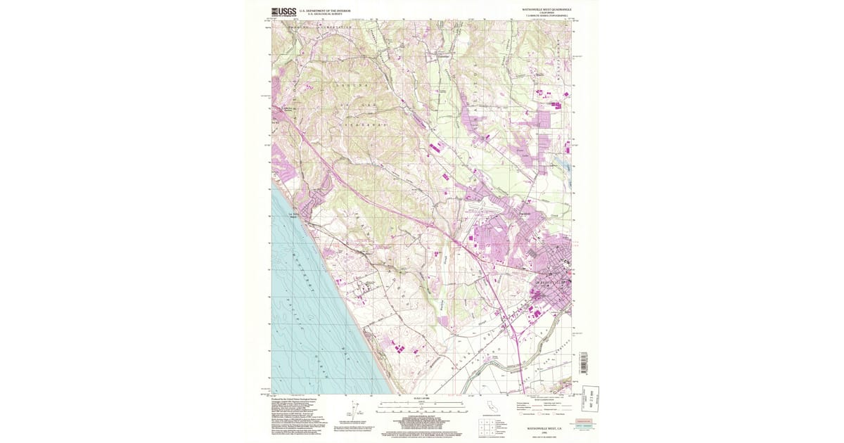 1995 Map of Watsonville West, Santa Cruz County, CA — High-Res | Pastmaps