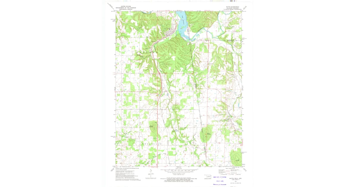 1972 Map of Watts, OK — High-Res | Pastmaps