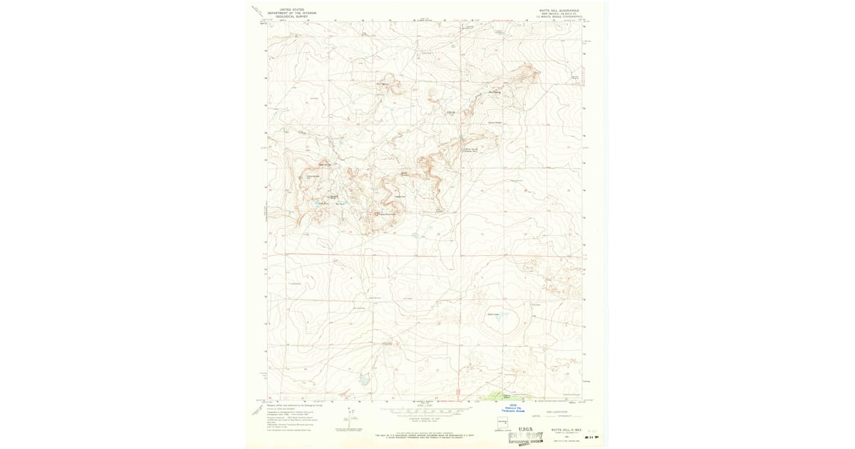 1967 Map of Watts Hill, De Baca County, NM — High-Res | Pastmaps