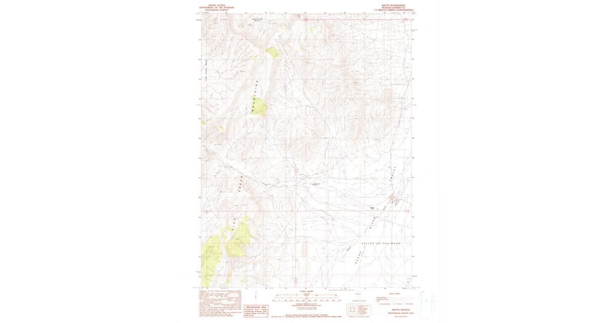 1990 Map of Watts, Lander County, NV — High-Res | Pastmaps