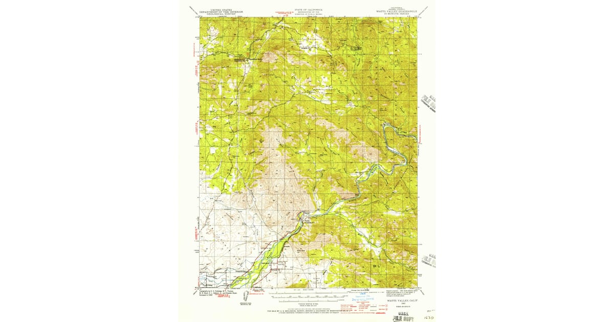 1942 Map of Watts Valley, Fresno County, CA — High-Res | Pastmaps