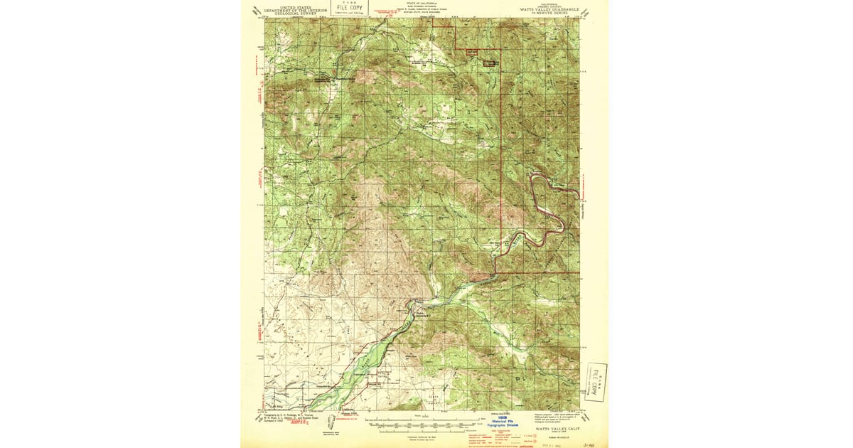1944 Map of Watts Valley, Fresno County, CA — High-Res | Pastmaps