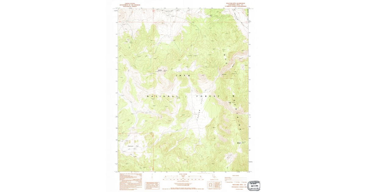 1990 Map of Waucoba Mtn, Inyo County, CA — High-Res | Pastmaps