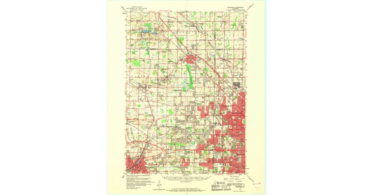 1959 Map of Waukesha, WI — High-Res, 1969 Print | Pastmaps