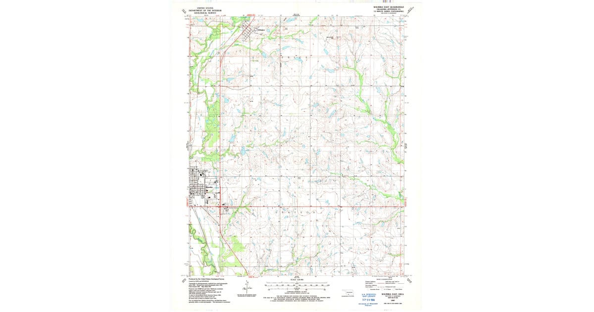 1987 Map of Waurika East, Jefferson County, OK — High-Res | Pastmaps