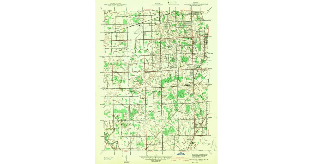 1942 Map of Wayne Co Airport, Wayne County, MI — High-Res | Pastmaps