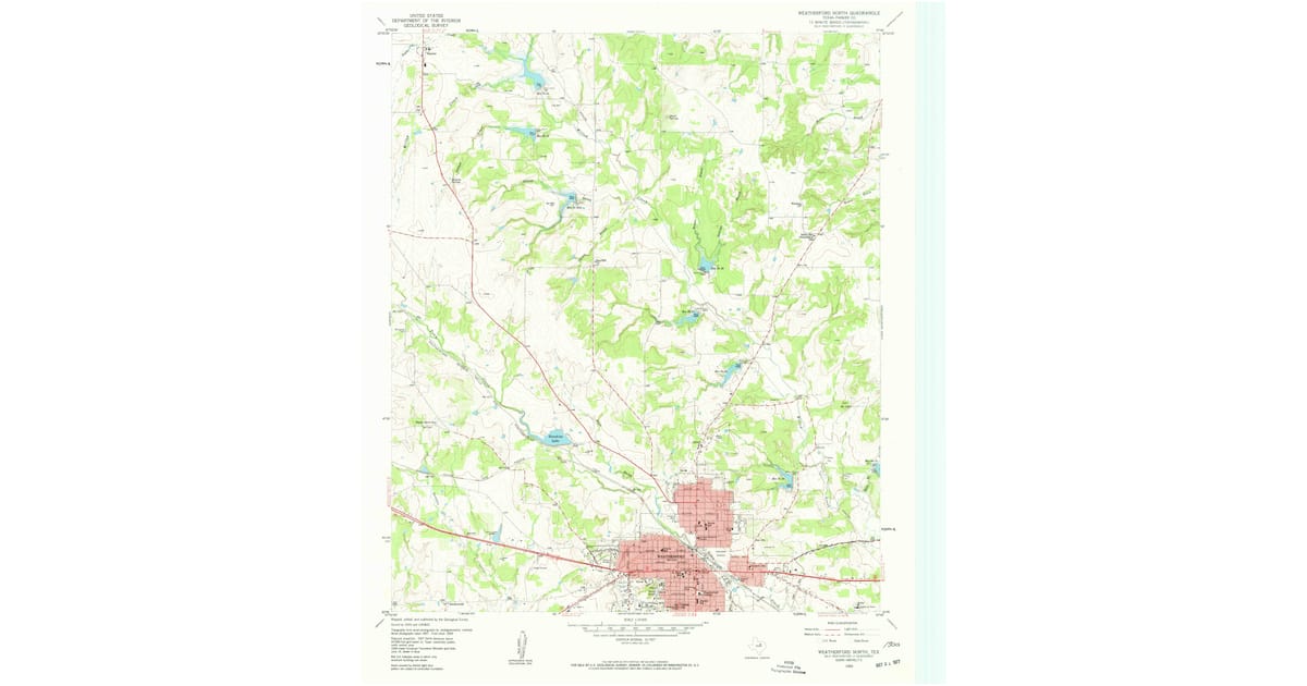 1959 Map of Weatherford North, Parker County, TX — High-Res | Pastmaps