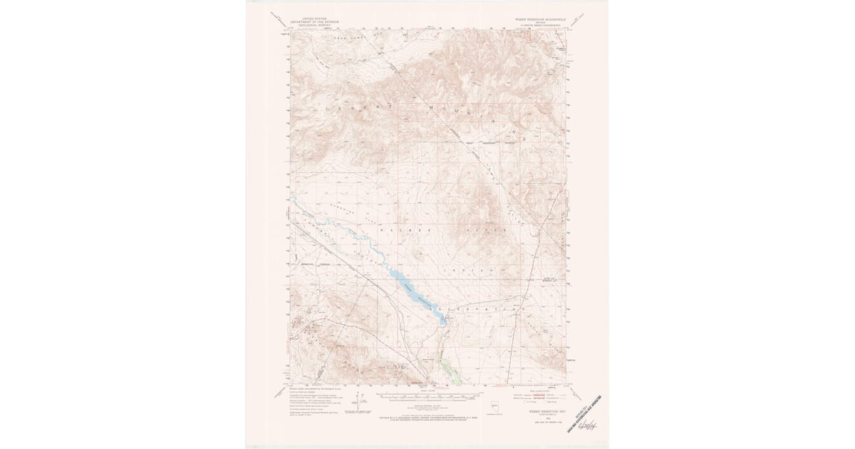 1951 Map of Weber Reservoir, Lyon County, NV — High-Res, 1984 Print ...