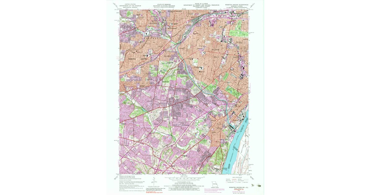 1954 Map of Webster Groves, MO — High-Res, 1983 Print | Pastmaps