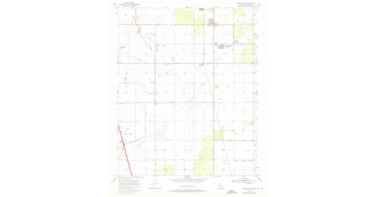 1955 Map of Weed Patch, Kern County, CA — High-Res, 1976 Print | Pastmaps