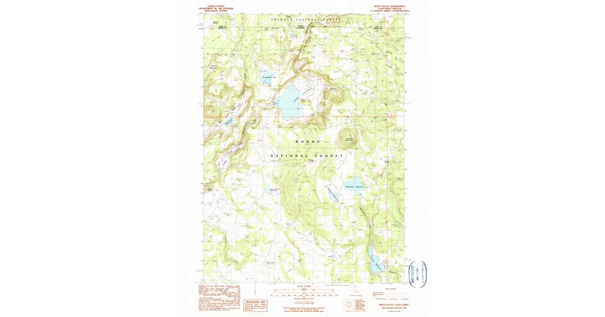 1990 Map of Weed Valley, Modoc County, CA — High-Res | Pastmaps