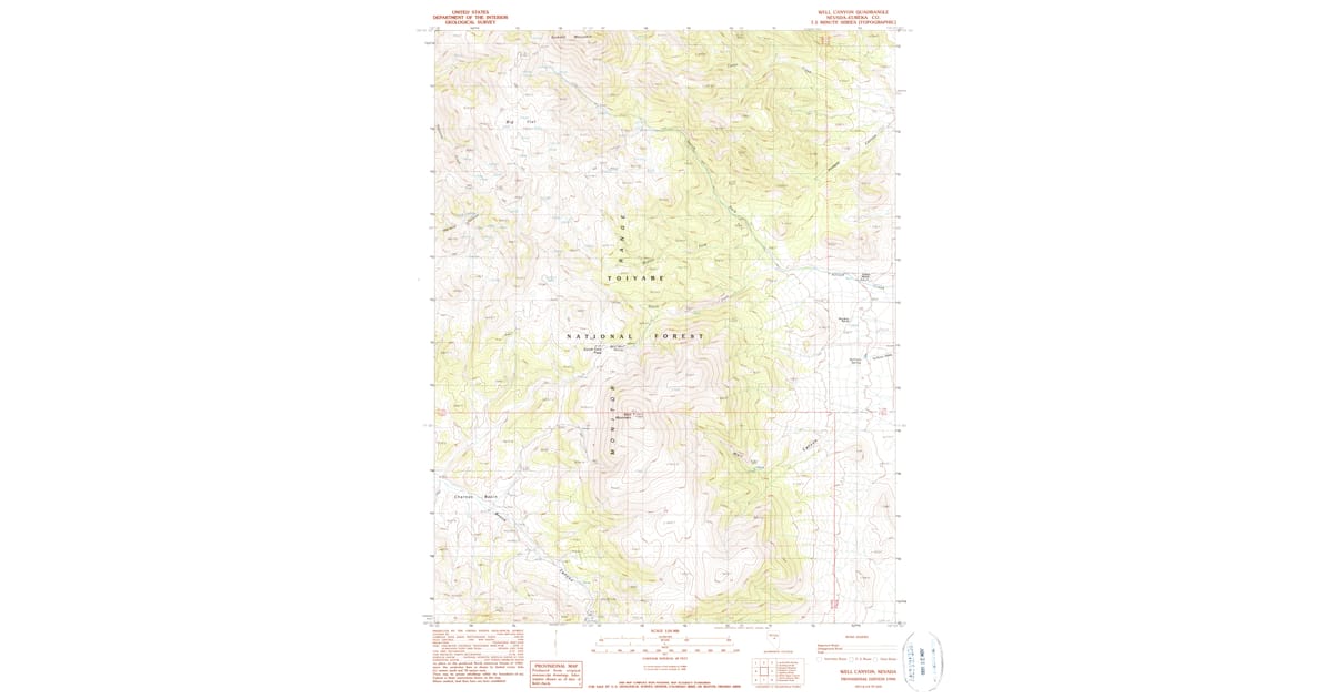 1990 Map of Well Canyon, Eureka County, NV — High-Res | Pastmaps