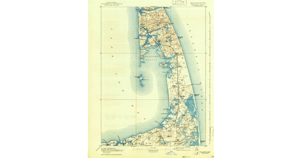 1893 Map of Wellfleet, Barnstable County, MA — High-Res, 1942 Print ...