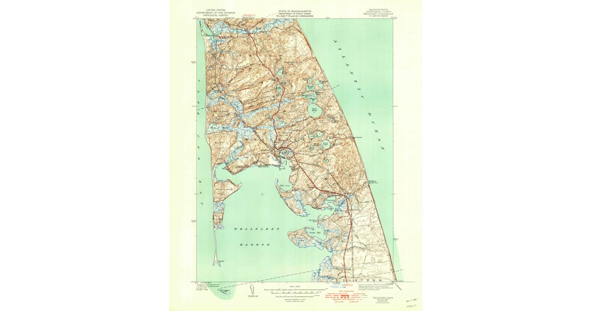 1944 Map of Wellfleet, Barnstable County, MA — High-Res, 1950 Print #3 ...