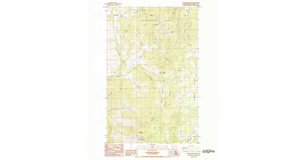 1985 Map of Wellington Peak, Stevens County, WA — High-Res | Pastmaps