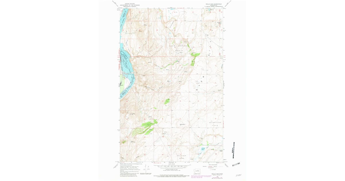 1968 Map of Wells Dam, Douglas County, WA — High-Res, 1981 Print | Pastmaps