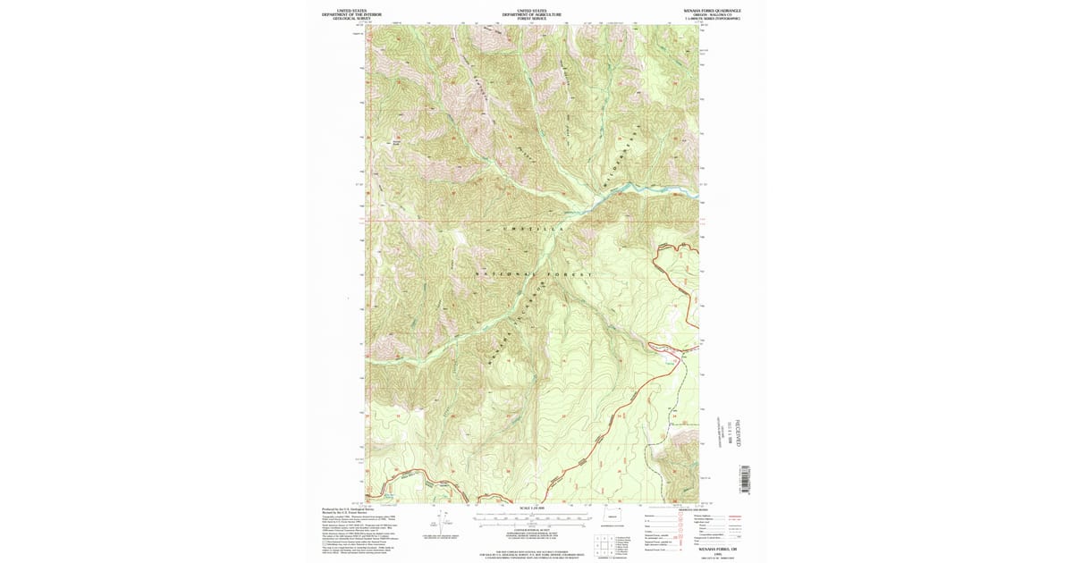 1995 Map of Wenaha Forks, Wallowa County, OR — High-Res | Pastmaps