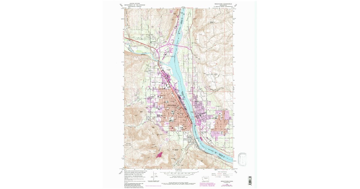 1966 Map of Wenatchee, WA — High-Res, 1988 Print #3 | Pastmaps