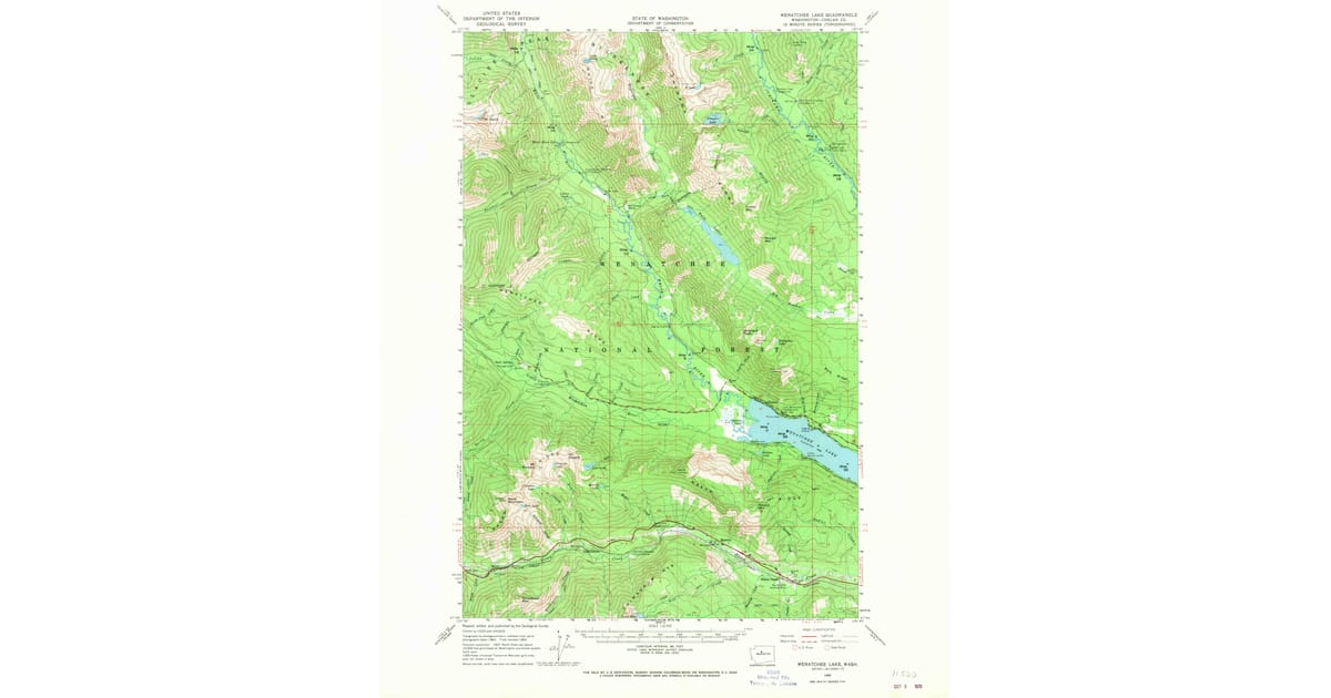 1965 Map of Wenatchee Lake, Chelan County, WA — High-Res, 1970 Print ...