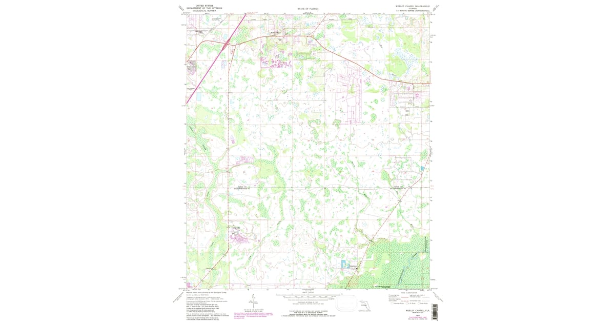 1973 Map of Wesley Chapel, FL — High-Res, 1987 Print | Pastmaps