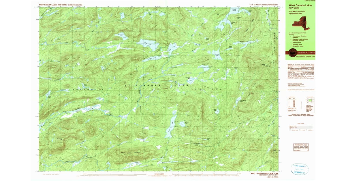 1990 Map of West Canada Lakes, Hamilton County, NY — High-Res | Pastmaps