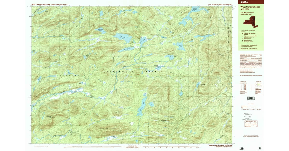 1997 Map of West Canada Lakes, Hamilton County, NY — High-Res | Pastmaps
