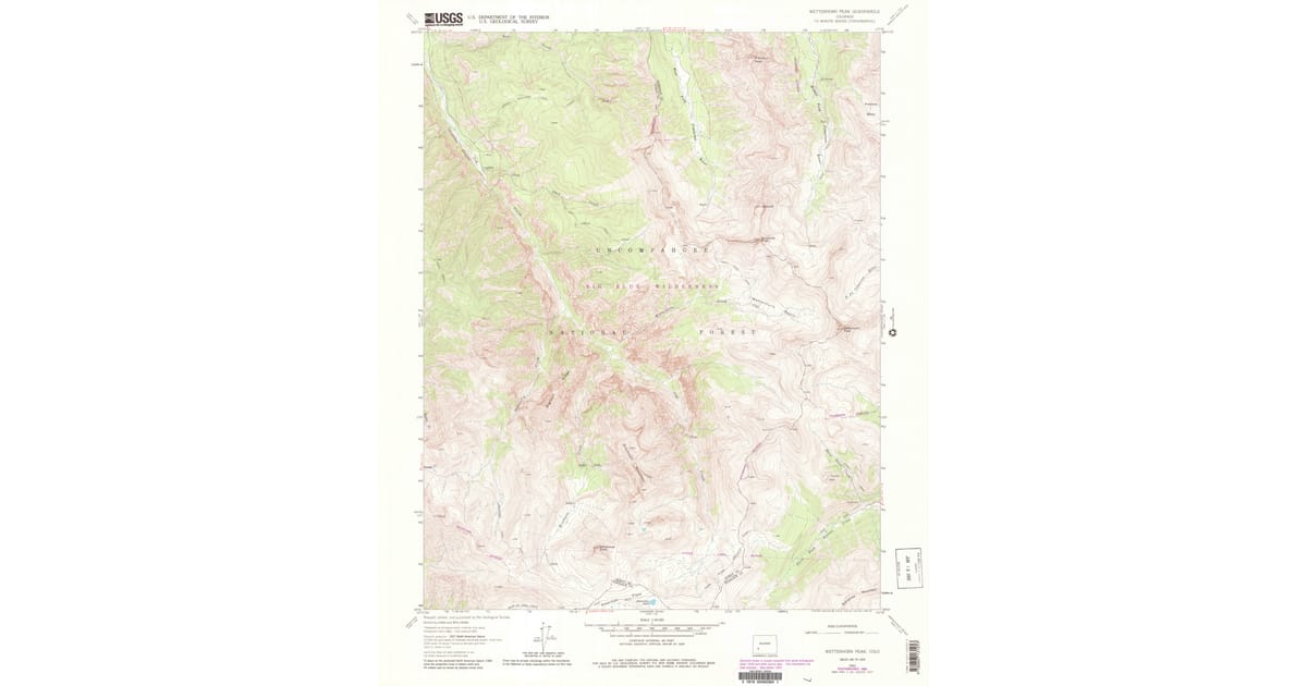1963 Map of Wetterhorn Peak, Ouray County, CO — High-Res, 1987 Print #2 ...