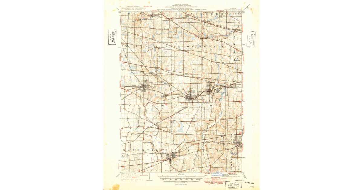 1908 Map of Wheaton, IL — High-Res, 1949 Print | Pastmaps