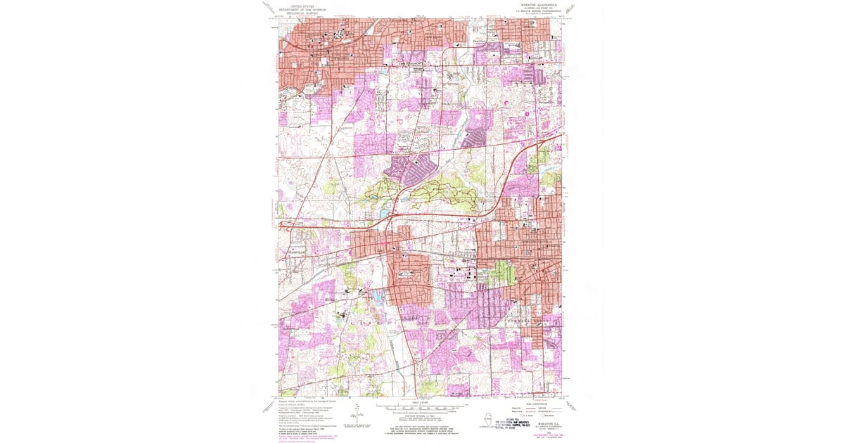 1962 Map of Wheaton, IL — High-Res, 1984 Print | Pastmaps