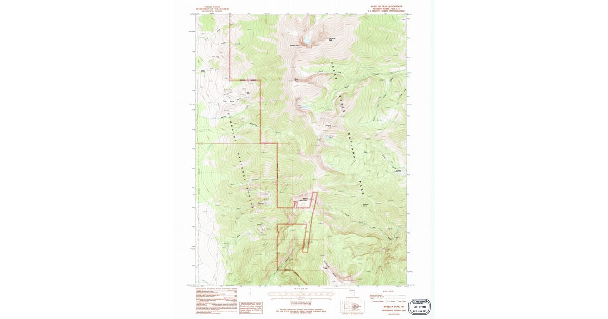 1990 Map of Wheeler Peak, White Pine County, NV — High-Res | Pastmaps